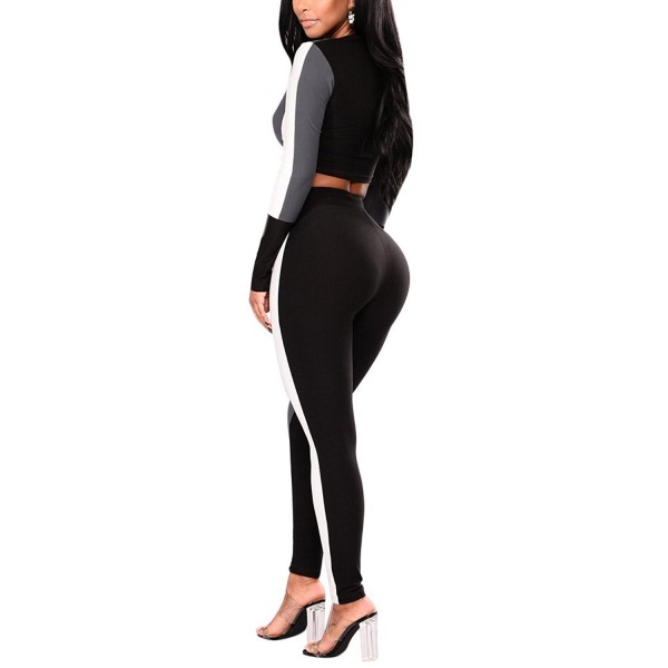 Womens Two Piece Set Sexy Outfits Long Sleeve Crop Top Pants Bodycon Jumpsuit Romper