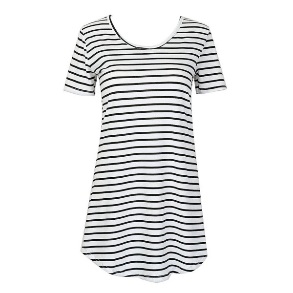 Women Summer Short Sleeve Striped Casual T Shirt Mini Dress White